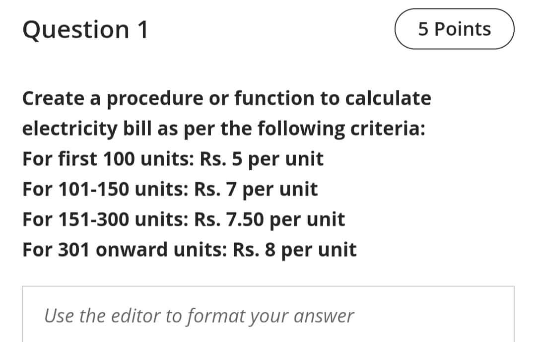 Calculate Electricity Bill- Dbms - SIKSHAPATH