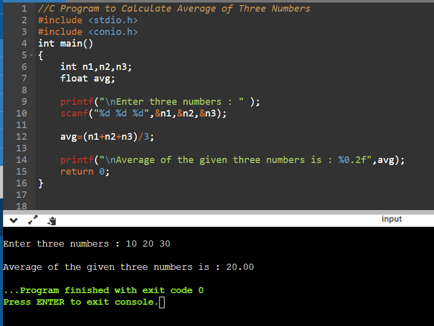 Write A Program To Calculate Average Of Three Numbers In C Language SIKSHAPATH